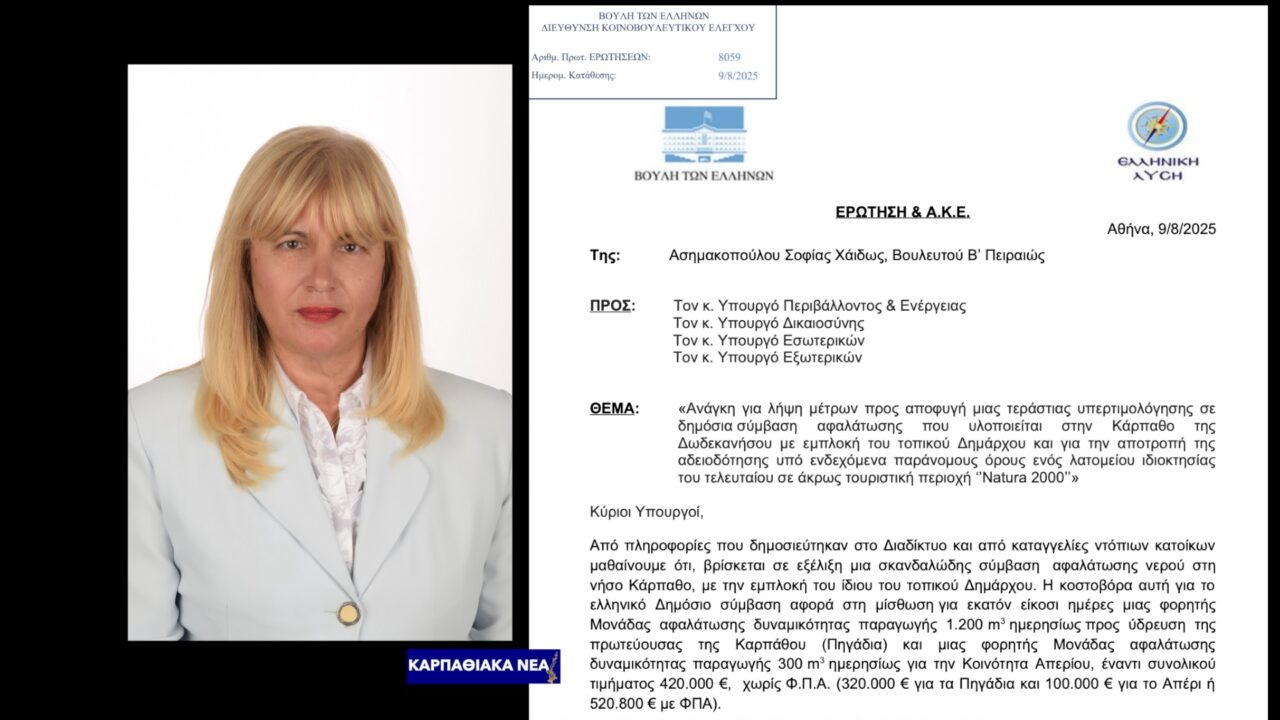 Κάρπαθος: Ερώτηση στη ΒΟΥΛΗ από την ΕΛΛΗΝΙΚΗ ΛΥΣΗ για το ΛΑΤΟΜΕΙΟ και ...